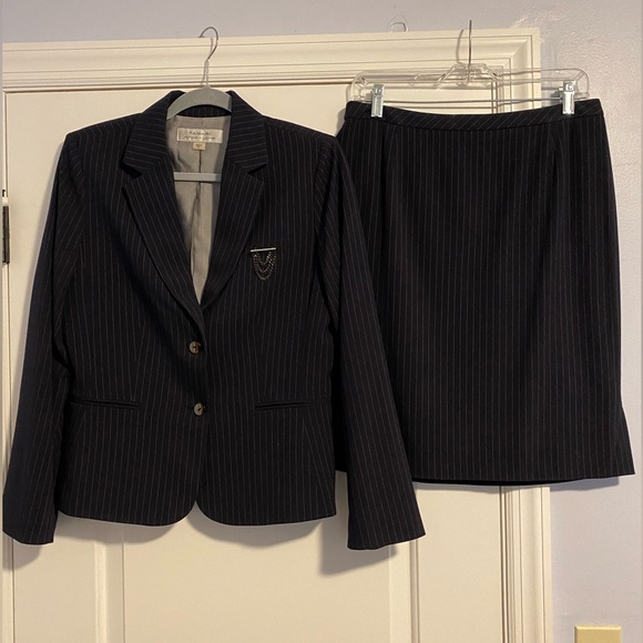 Tahari | Skirts | Tahari Navy Blue Pinstripe Suit Set | Poshmark